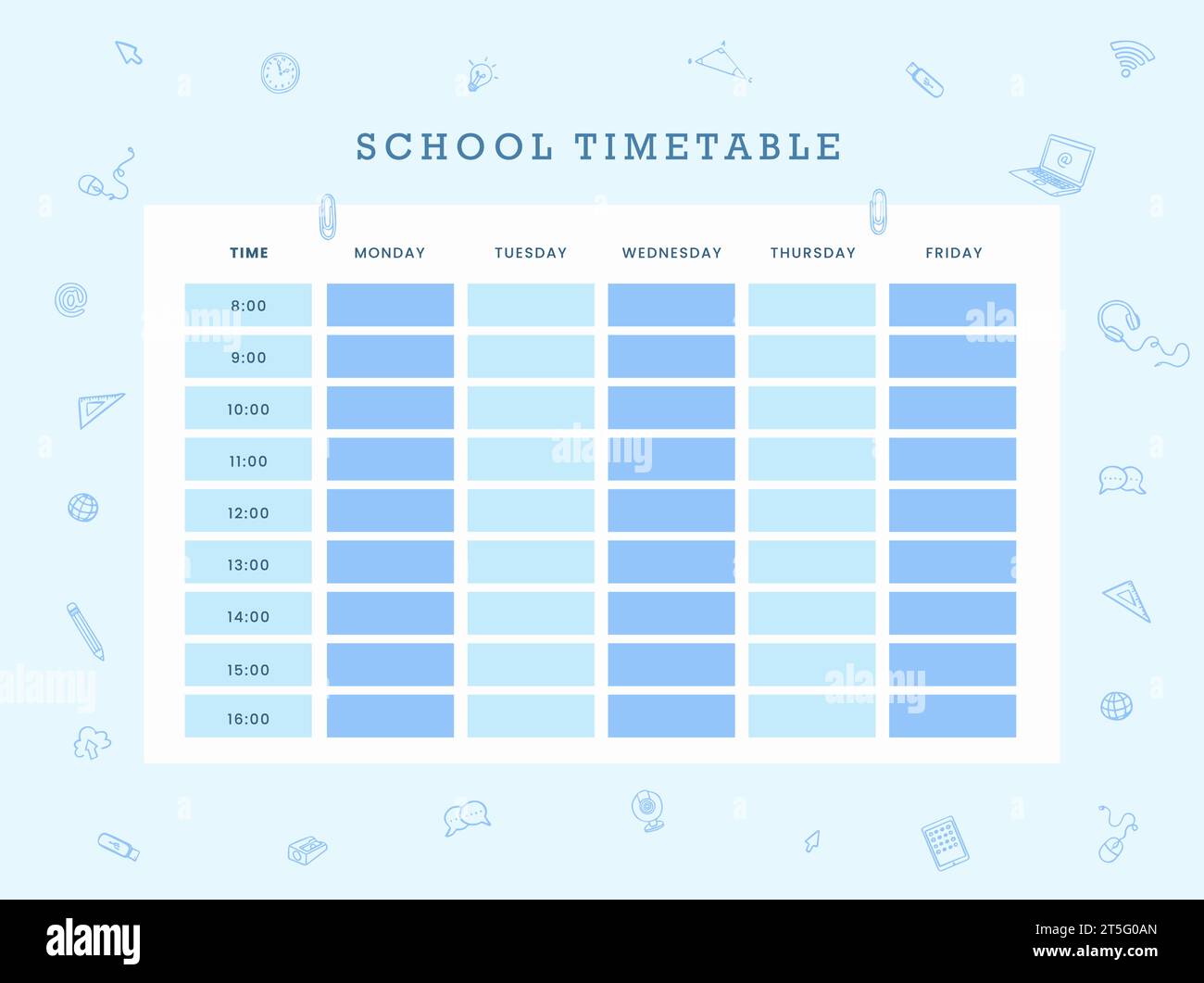 School timetable.Weekly planner template with school objects and ...