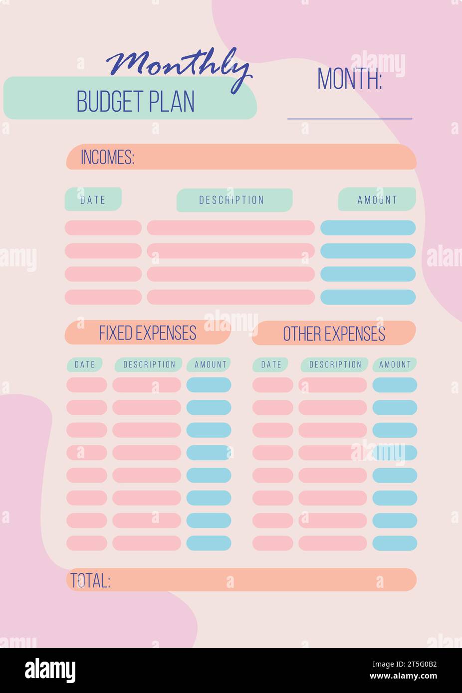 Personal monthly budget planner in a4 format. Finance, income and ...