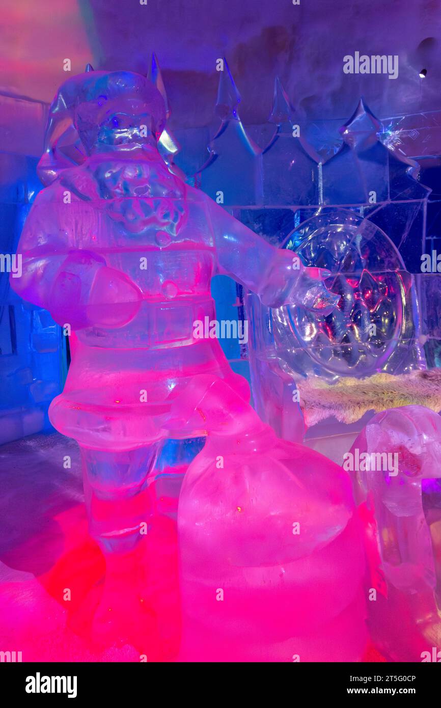 Christmas ice sculptures inside the Snowhotel Ice Hotel at Kirkenes ...