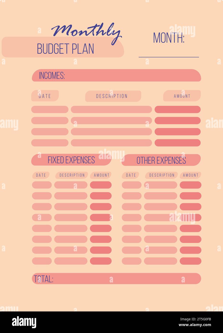 Personal weekly budget planner in a4 format. Finance, income and ...