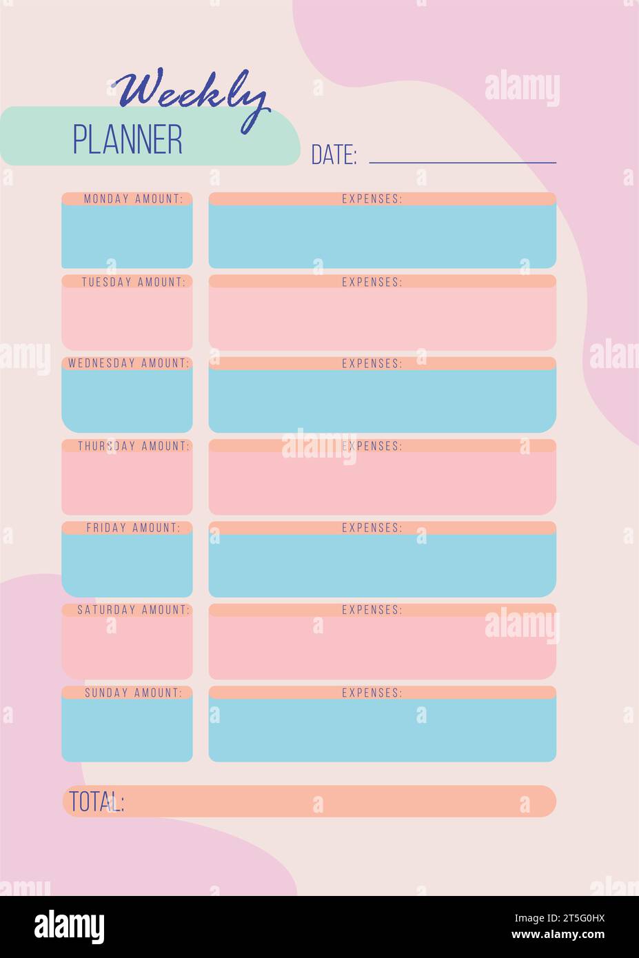 Personal weekly budget planner in a4 format. Finance, income and ...
