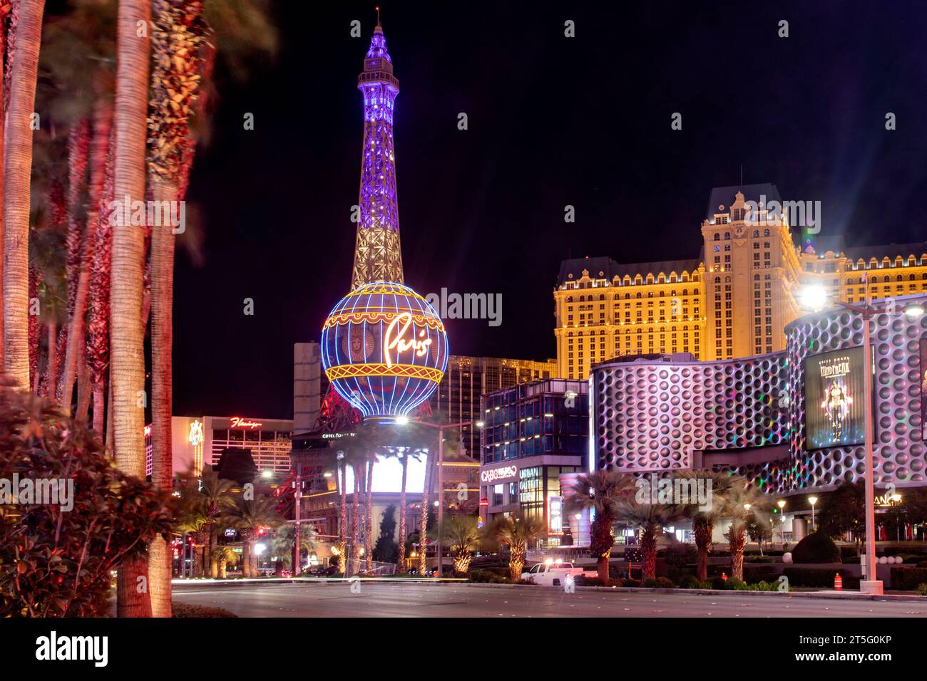 Las Vegas, USA; January 18, 2023: The Paris Las Vegas hotel and casino with its famous hot air ...