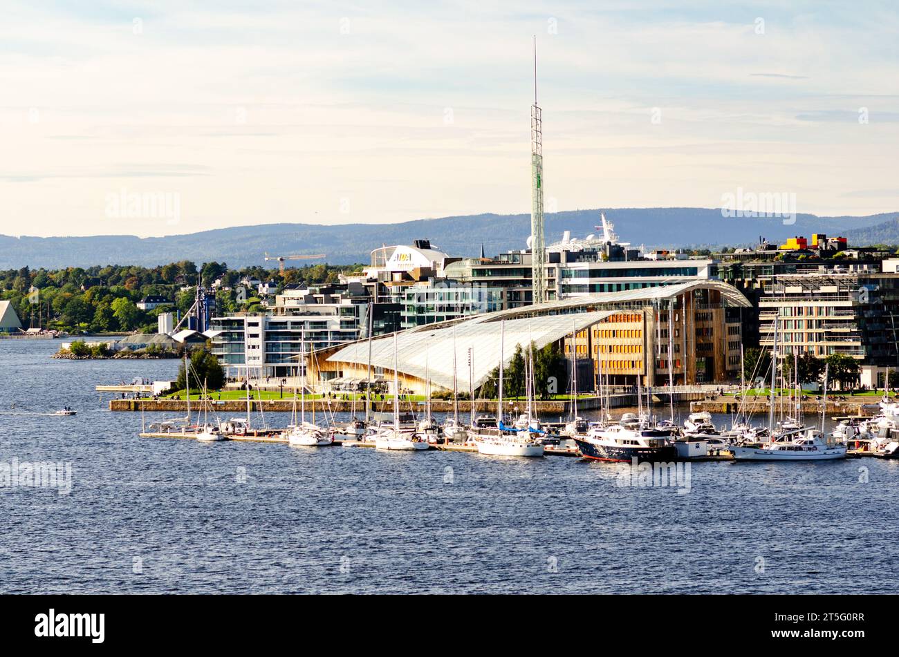 Oslo, Norway: Aerial view of bay Pipervika and waterfront of district ...