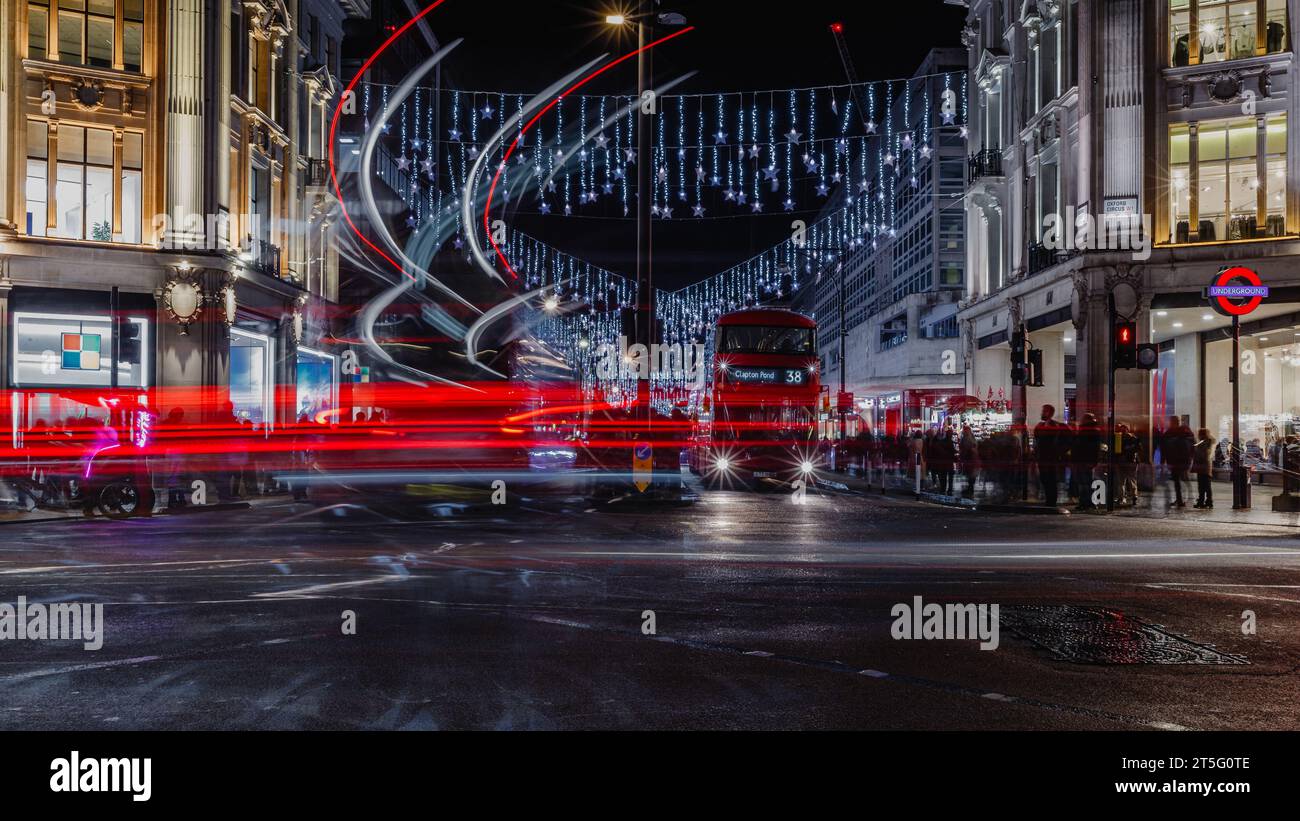 Light trails of the traffic and early November christmas lights on ...