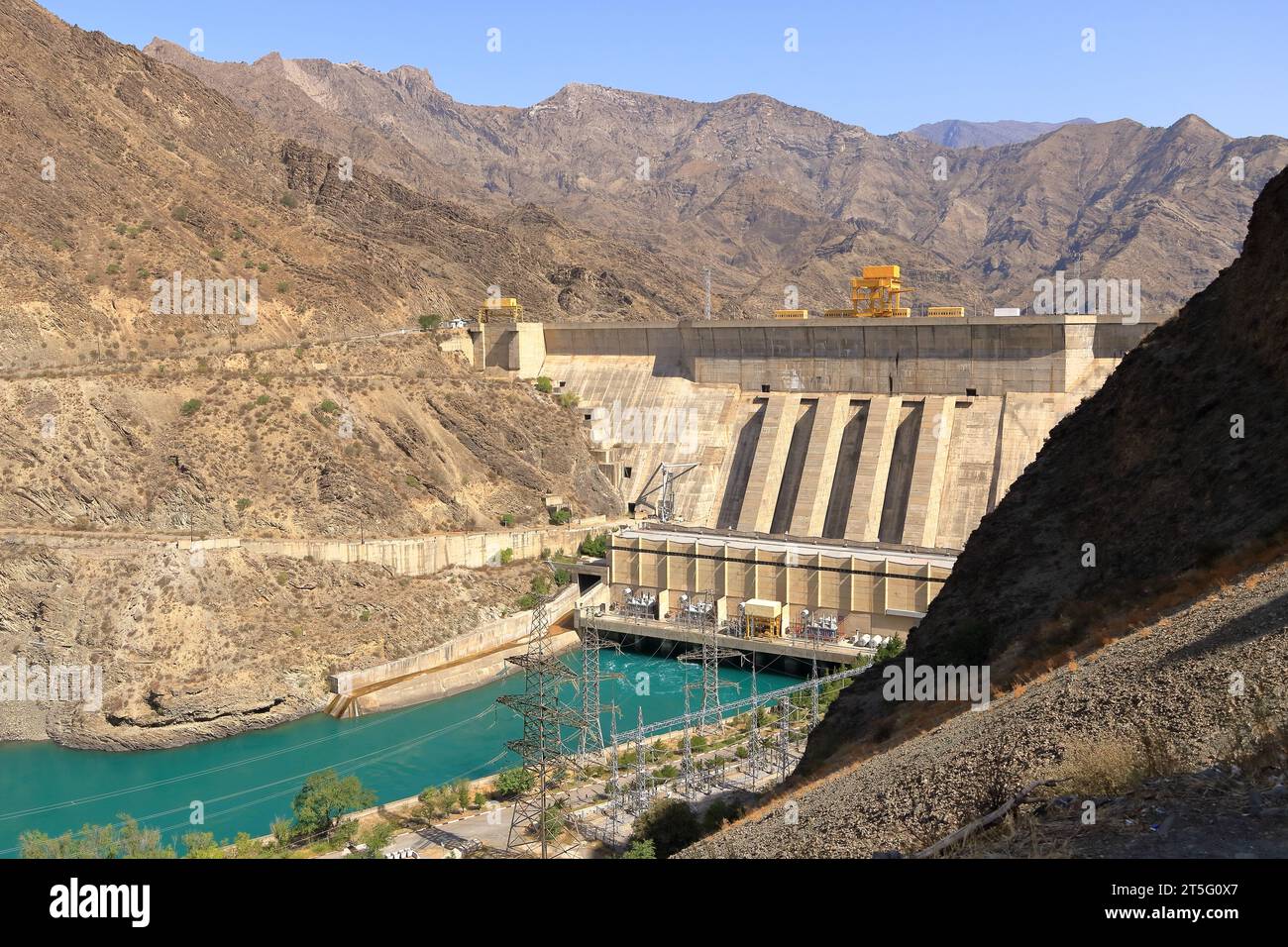 Kurpsai Hydro station. Lower Naryn River Canyon near Toktogul in ...