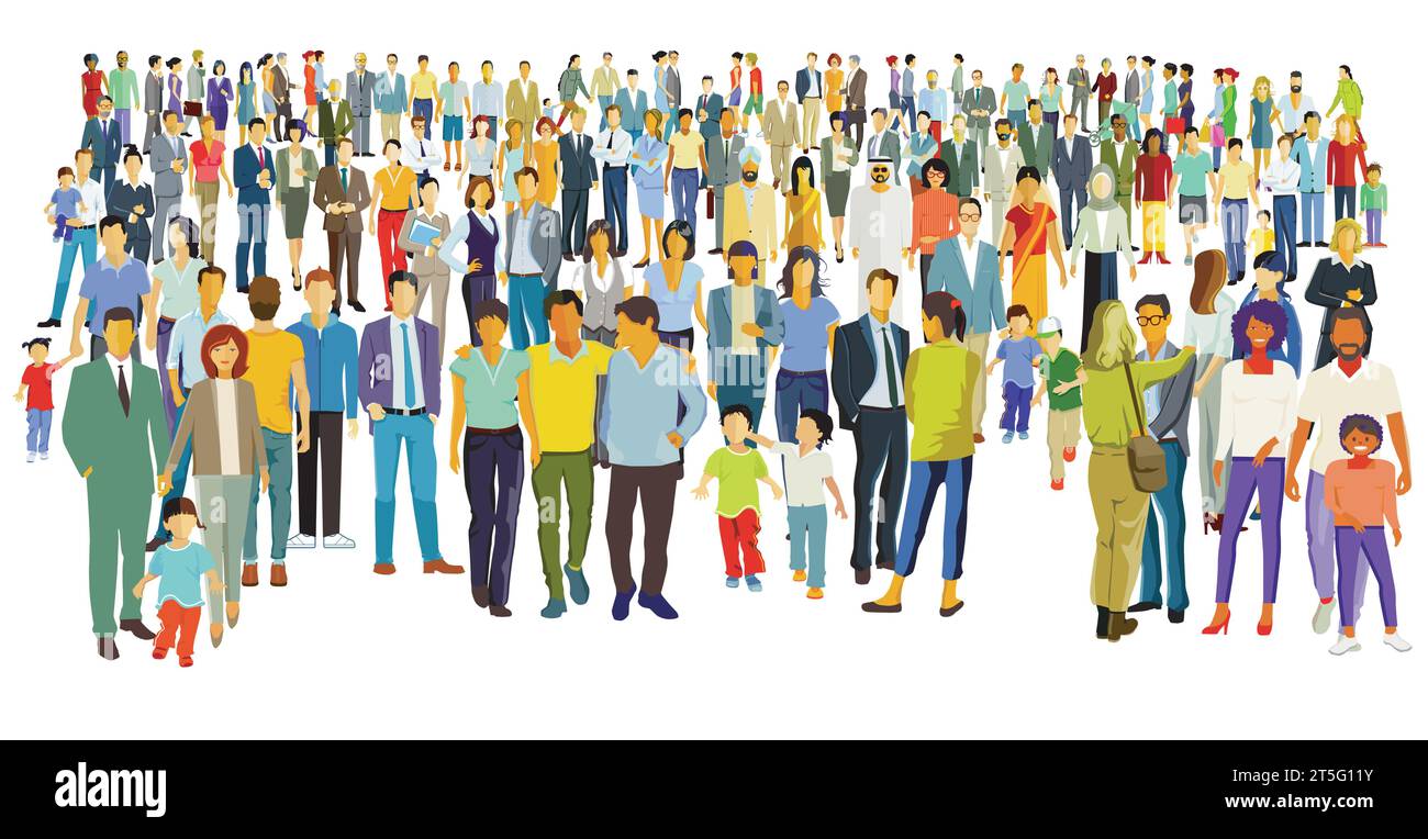 a large group of people together, isolated on white background ...