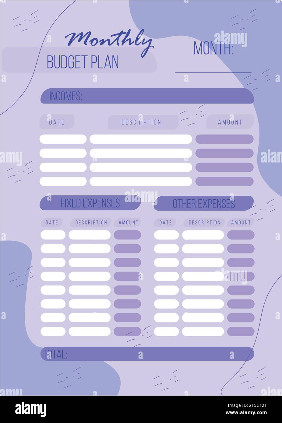 Personal monthly budget planner in a4 format. Finance, income and ...