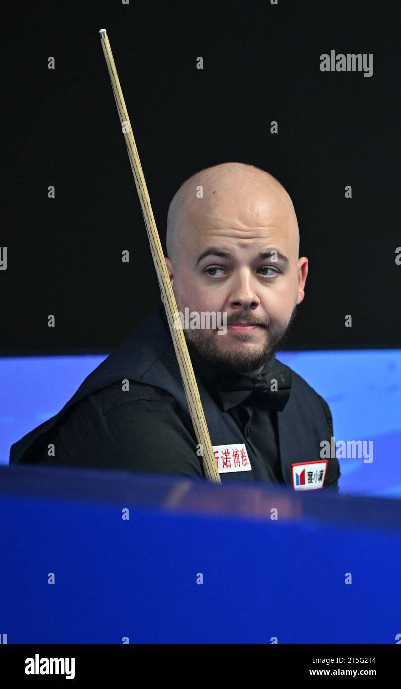 Tianjin. 5th Nov, 2023. Luca Brecel of Belgium reacts during the round ...