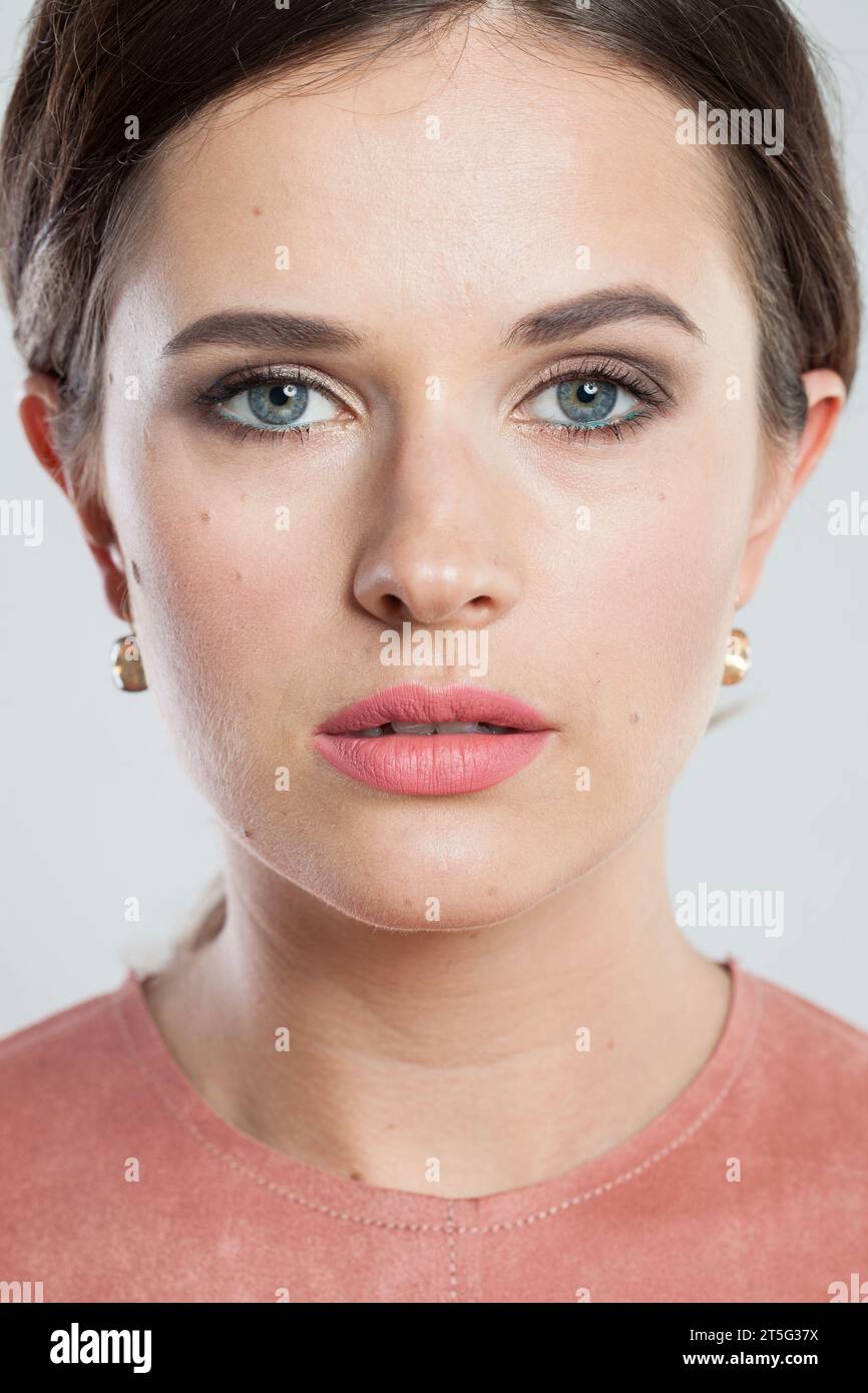 Attractive female face with natural clear skin without retouch. Young ...