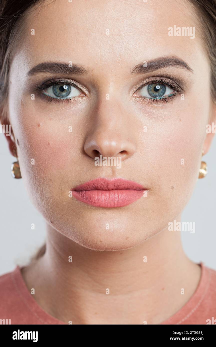 Beautiful female face with natural clear skin without retouch. Young ...