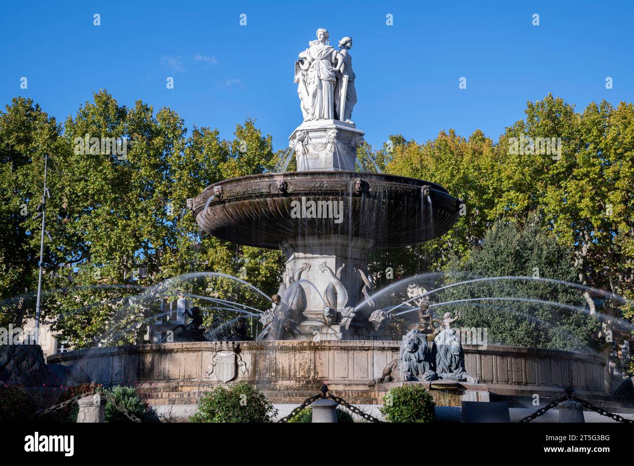 France, Aix-en-Provence, October 31st, 2023. Fontaine de la Rotonde ...
