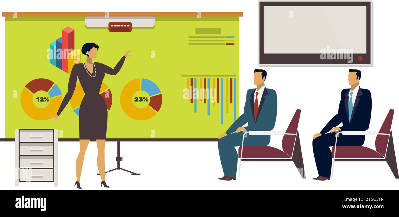 Business training meeting workshop vector flat icon. Businesswoman ...