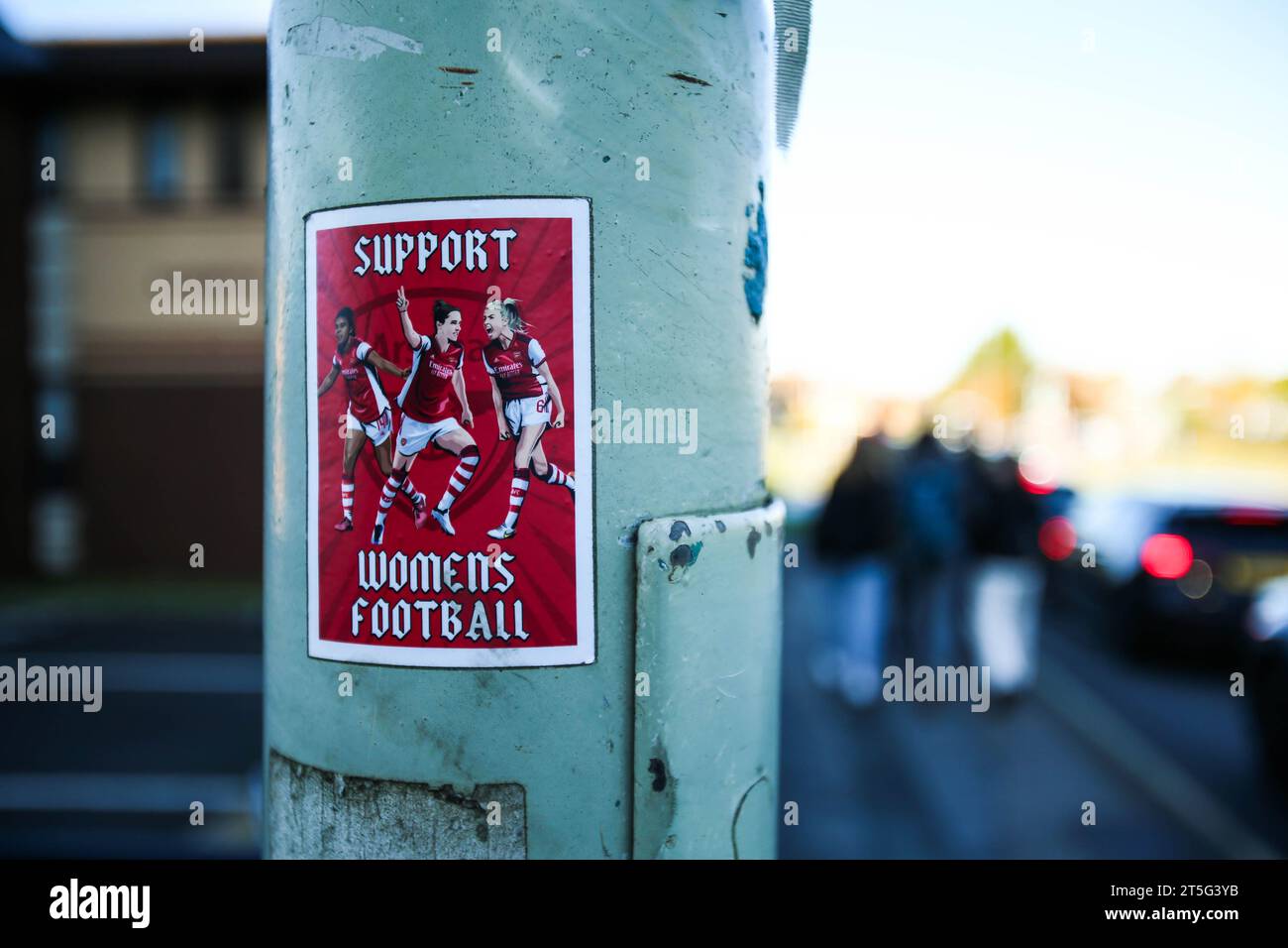 Borehamwood, UK. 5 November 2023An arsenal women's sticker outside ...
