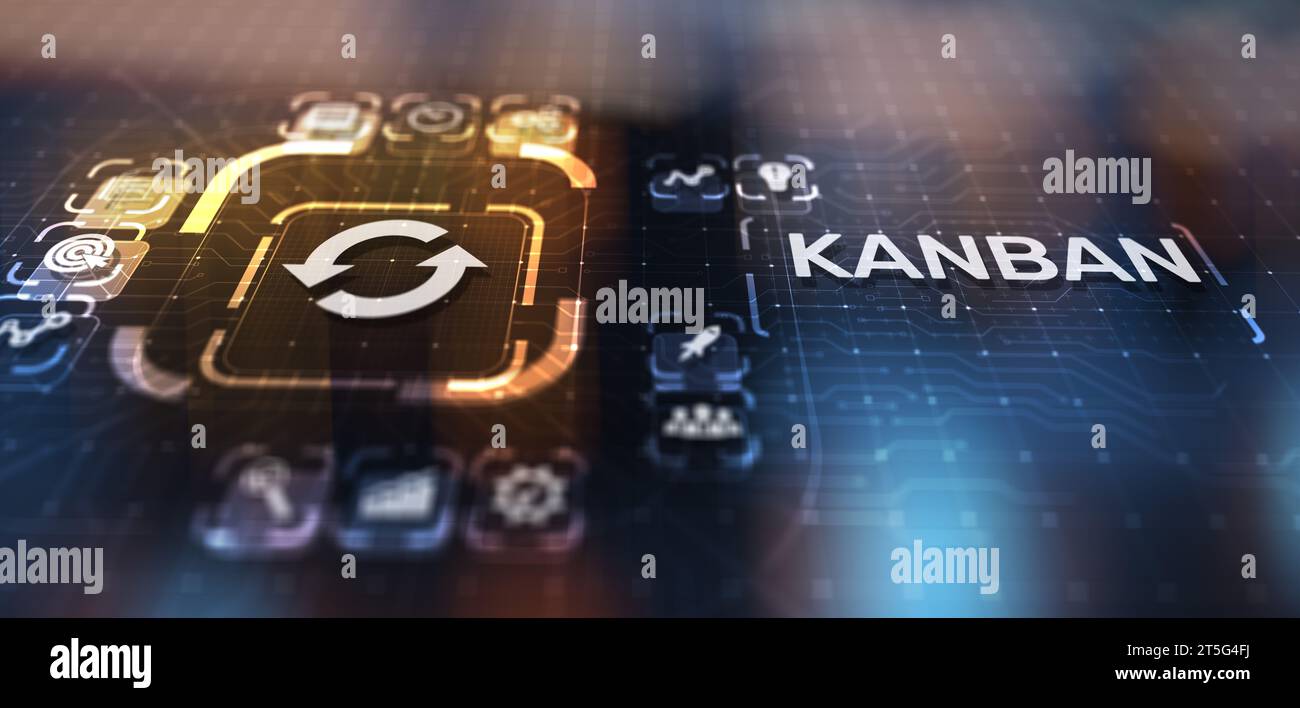Kanban work flow process management system concept on virtual screen ...