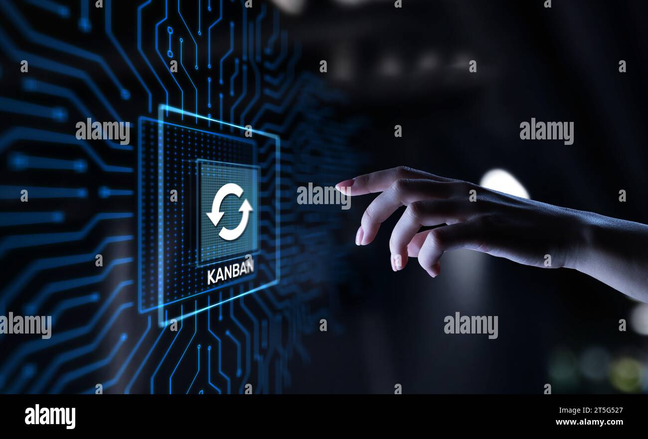 Kanban work flow process management system concept on virtual screen ...