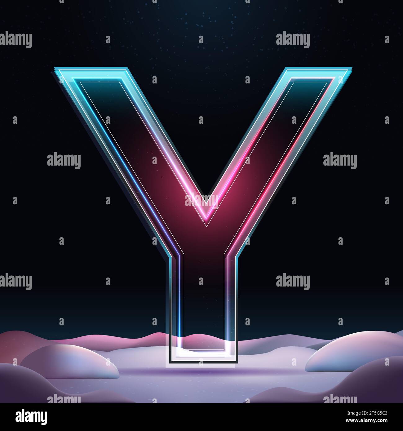 3D glass letter Y with neon light insight. Big relistic letter with ...