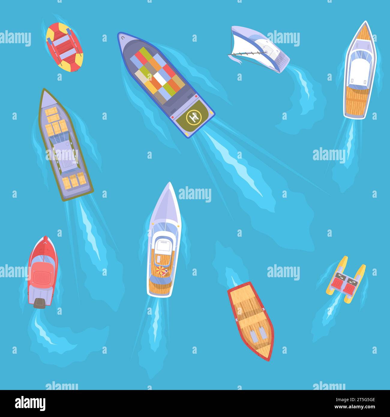 Yachts and boats over sea or ocean water surface aerial eye view Stock ...