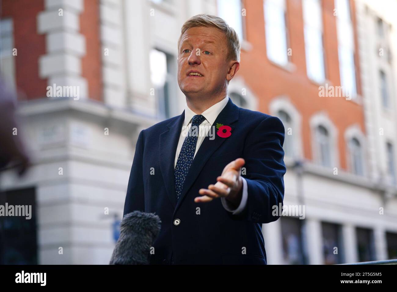 Deputy Prime Minister Oliver Dowden speaking to the media outside BBC ...