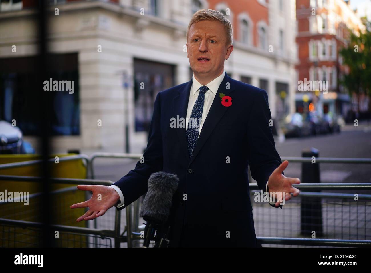 Deputy Prime Minister Oliver Dowden speaking to the media outside BBC ...