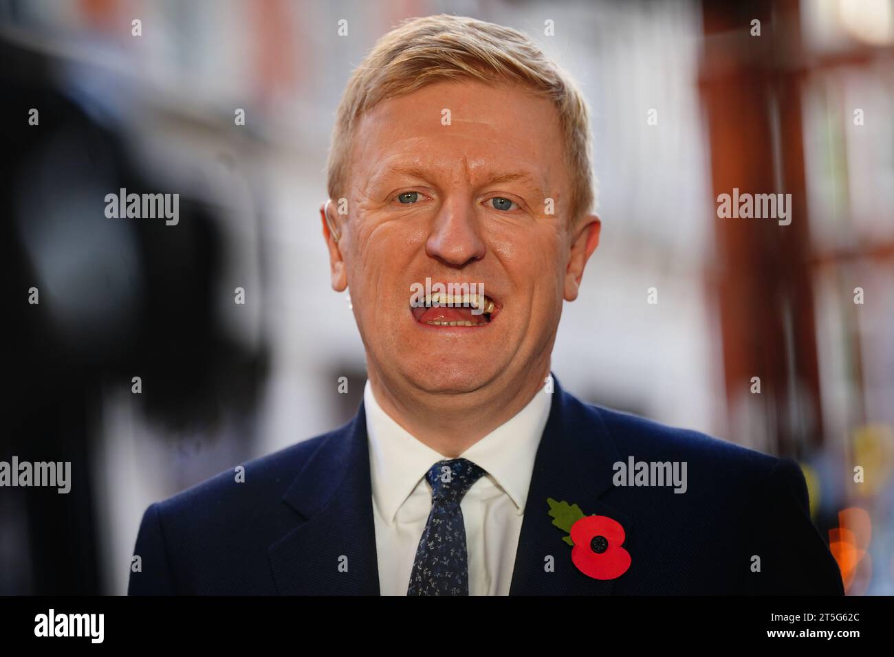 Deputy Prime Minister Oliver Dowden speaking to the media outside BBC ...