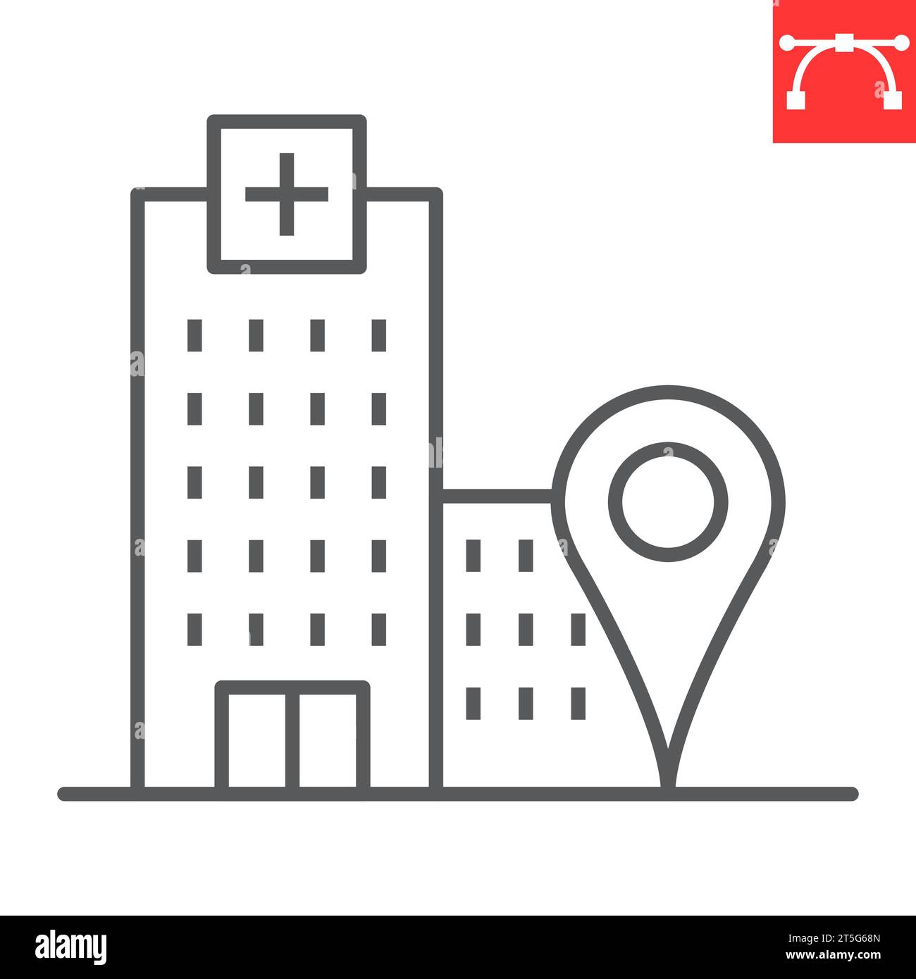Hospital location line icon, navigation and map, hospital building with ...