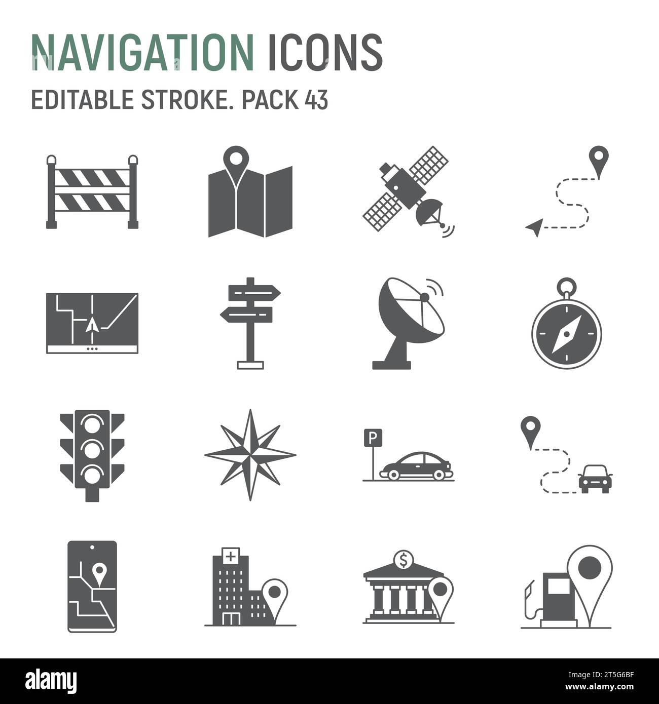 Navigation glyph icon set, traffic collection, vector graphics, logo ...