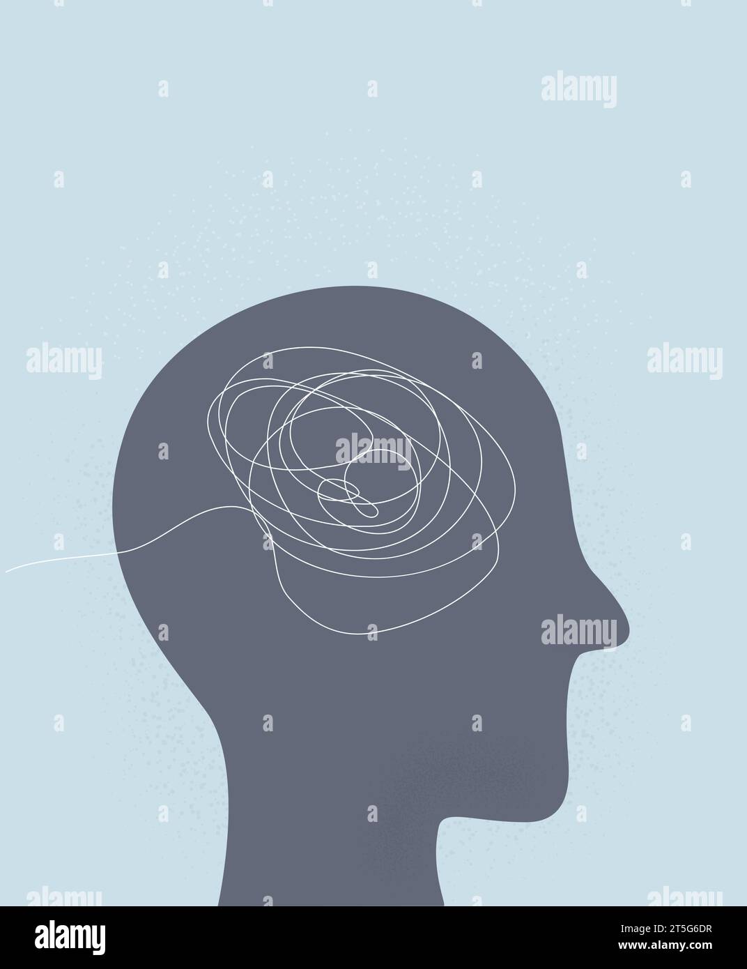 Silhouette of human head thoughts inner confusion difficulty mess ...