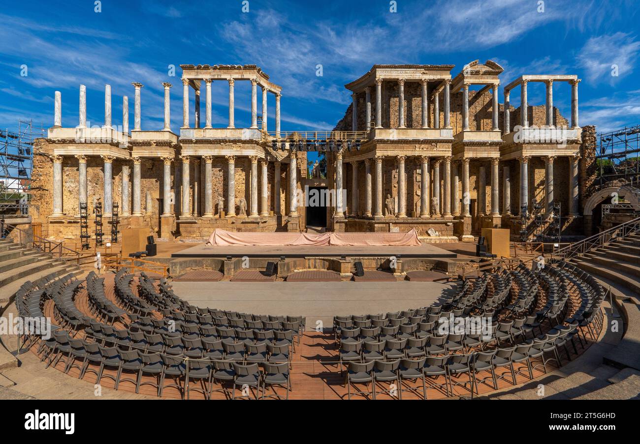 Mérida Roman theater from behind with a view of the chairs, granite ...