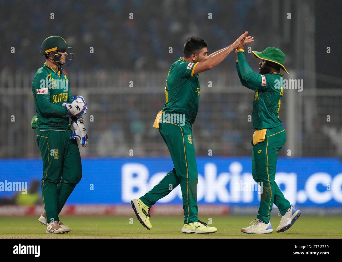 South Africa's Tabraiz Shamshi celebrates the wicket of India's ...