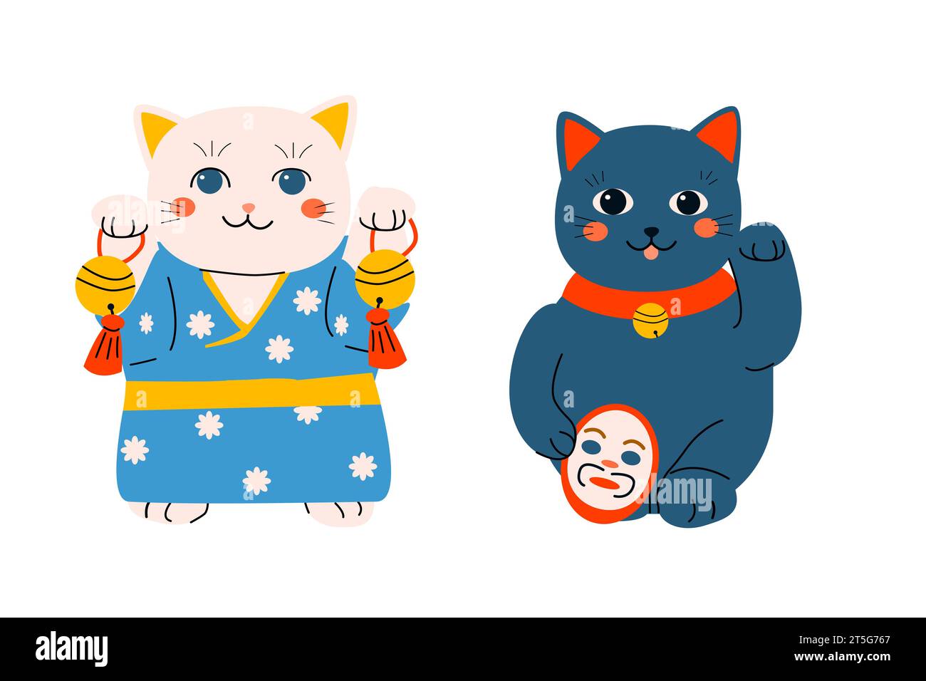 oriental maneki neko cat - set of two cartoon cats Stock Vector Image ...