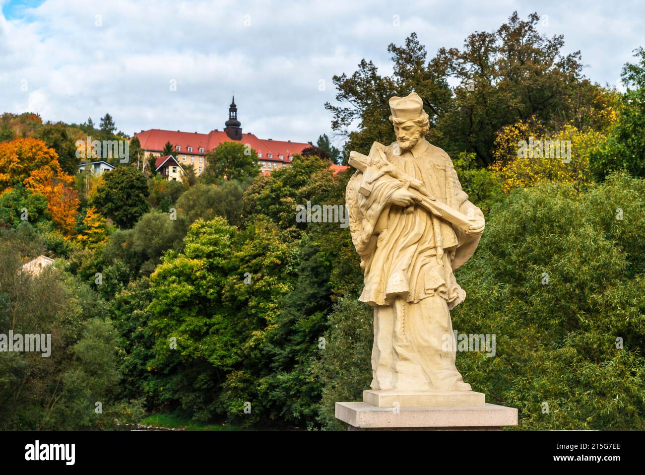 Monument of st. Nepomucen located on Stone bridge in Bardo - small town ...