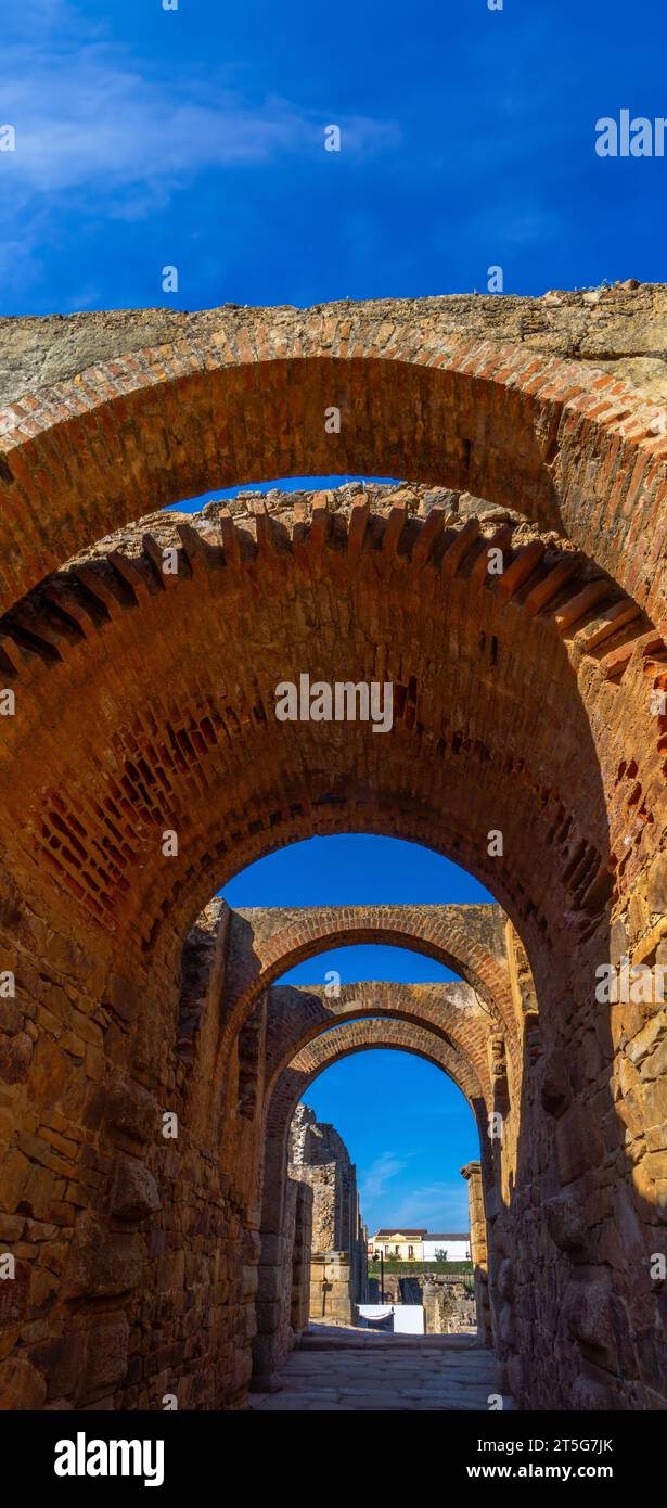 View of the restored arches of the halls of the archaeological complex ...