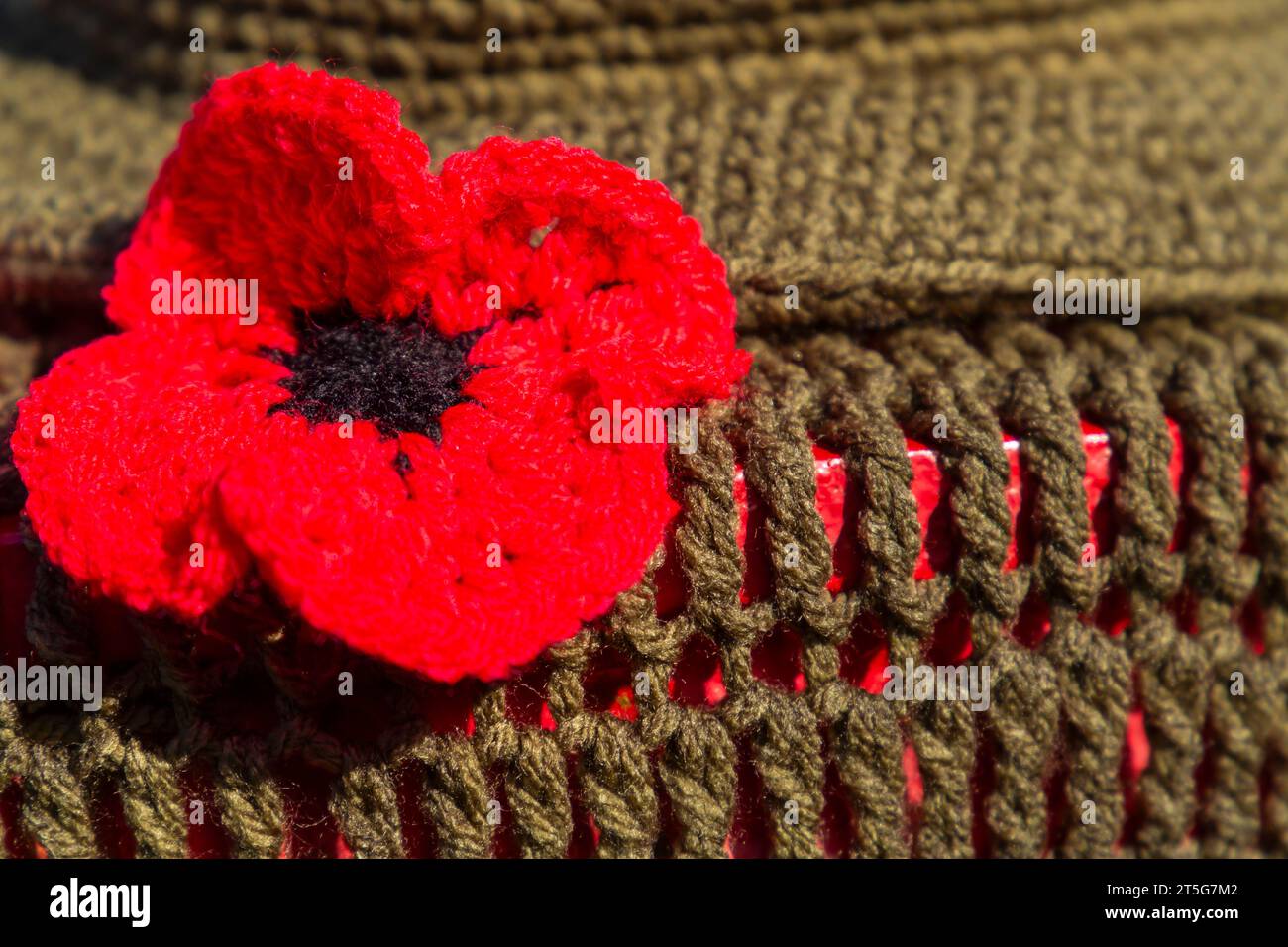 Poole, Dorset, UK. 5th November, 2023. A poignant knitted crocheted ...