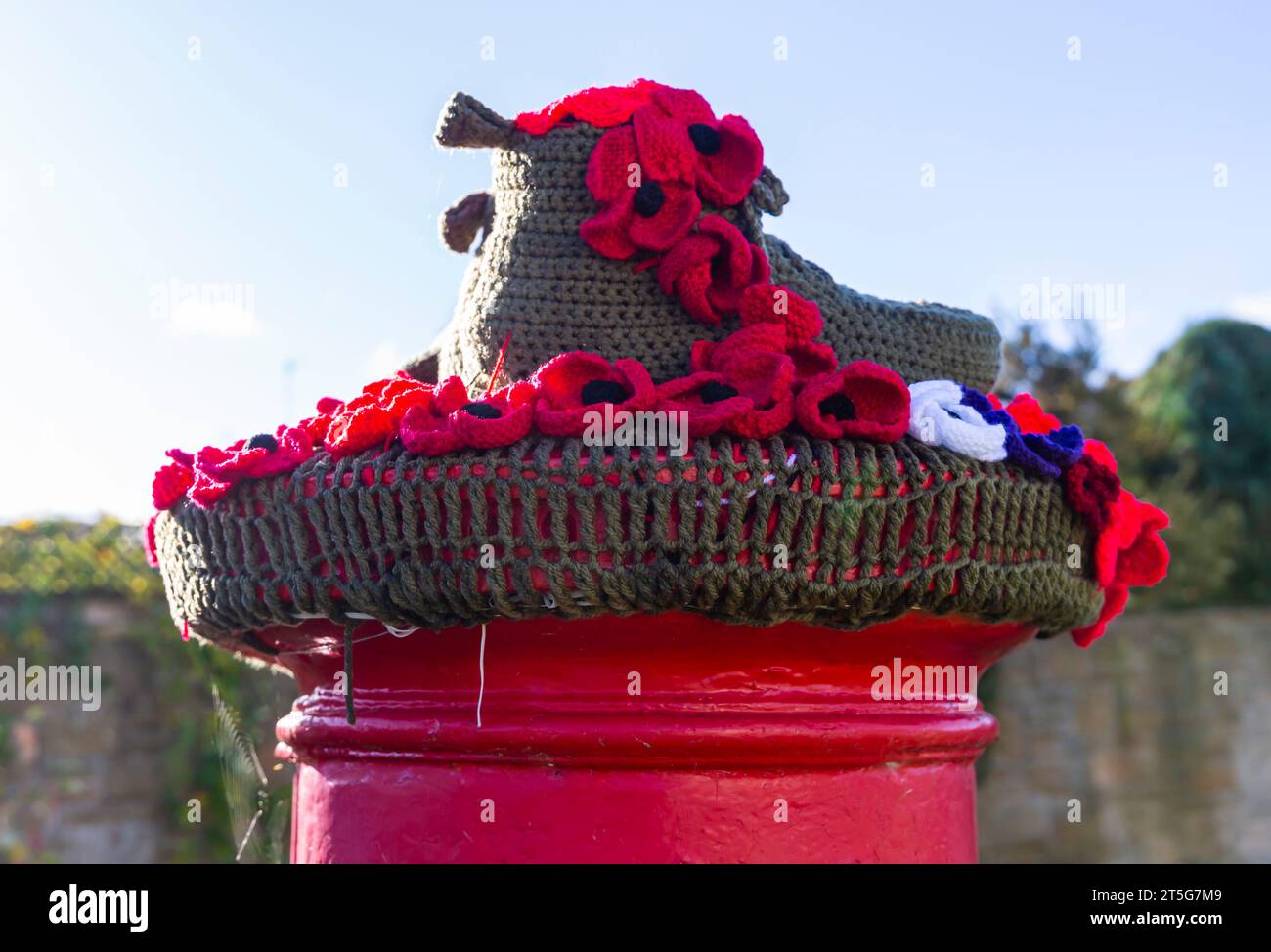 Poole, Dorset, UK. 5th November, 2023. A poignant knitted crocheted ...