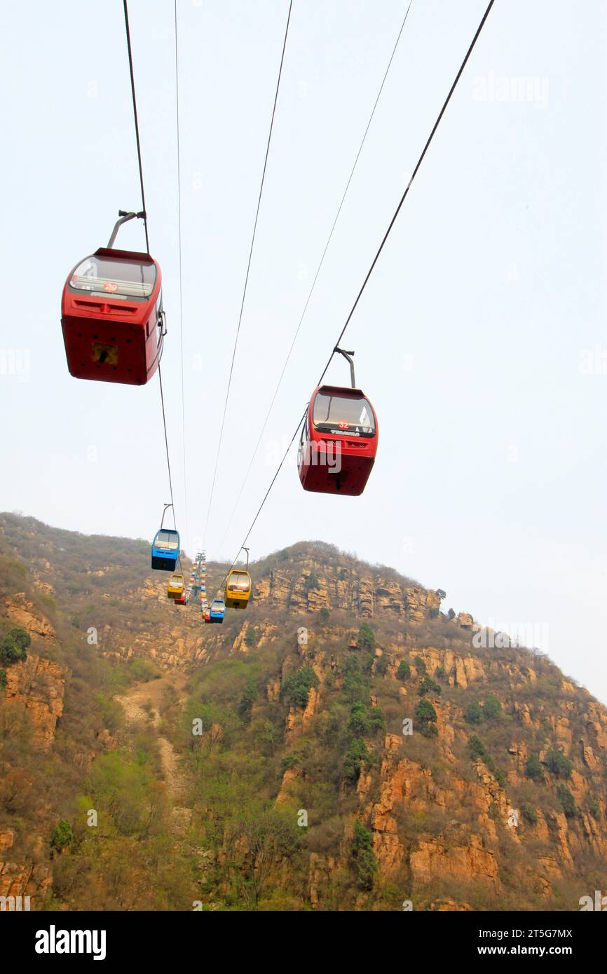 PINGGU COUNTY - APRIL 12: aerial wapway in the stone forest canyon ...