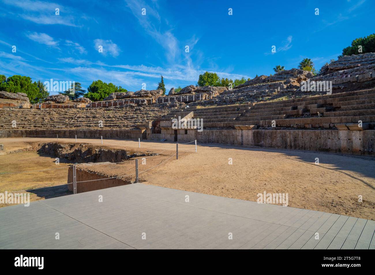 View from the wooden walkway of the arena of the Roman Amphitheater of ...
