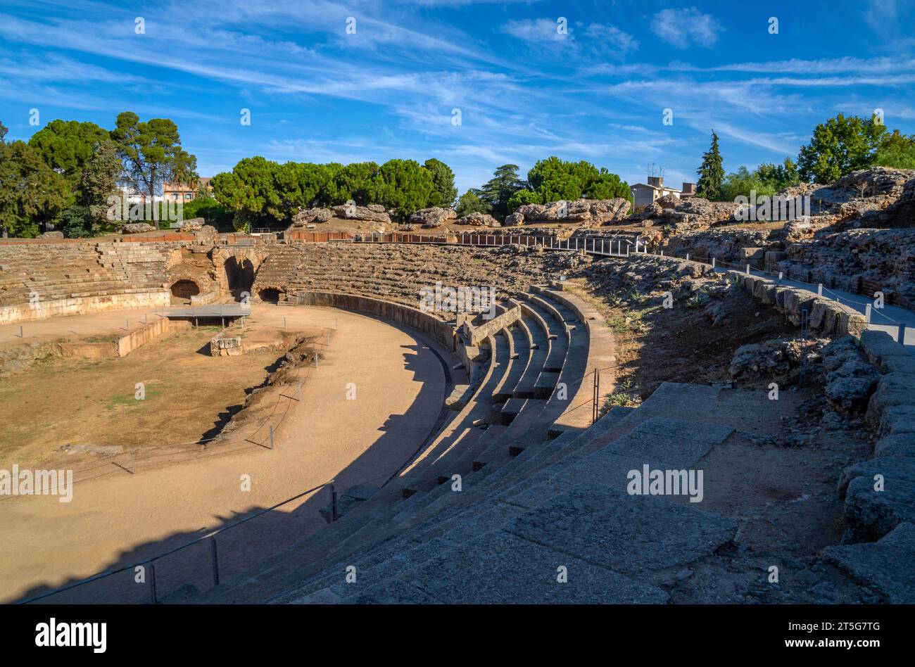 Steps and the arina of the Roman Amphitheater of Mérida illuminated by ...
