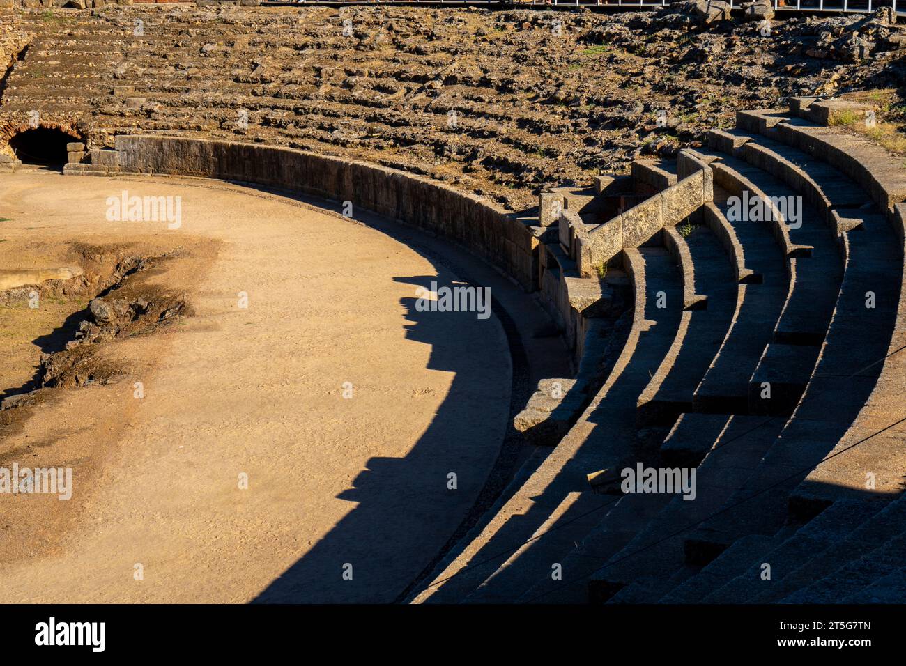 Steps of the Roman Amphitheater of Mérida illuminated by the light of ...