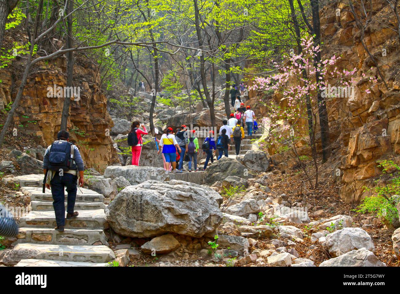 PINGGU COUNTY - APRIL 12: Visitors at the mountain, stone forest gorge ...