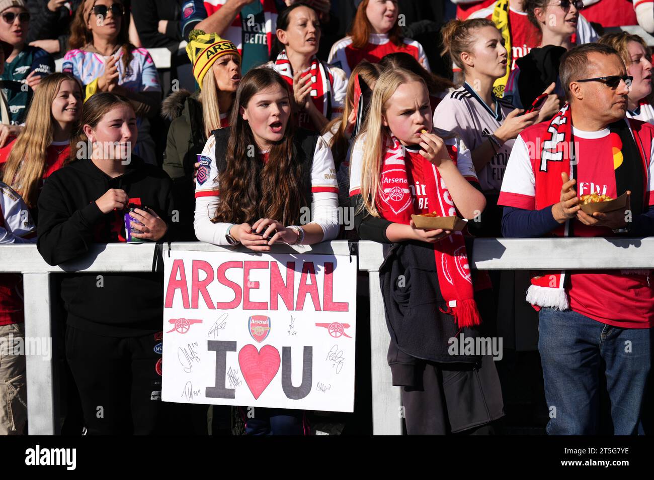 Arsenal fans show their support in the stands prior to the Barclays ...