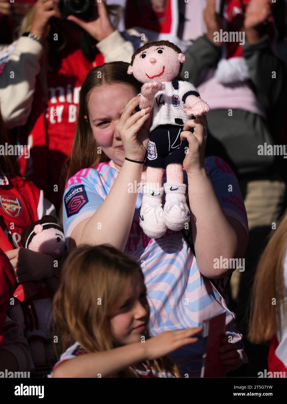 Arsenal fans show their support in the stands prior to the Barclays ...