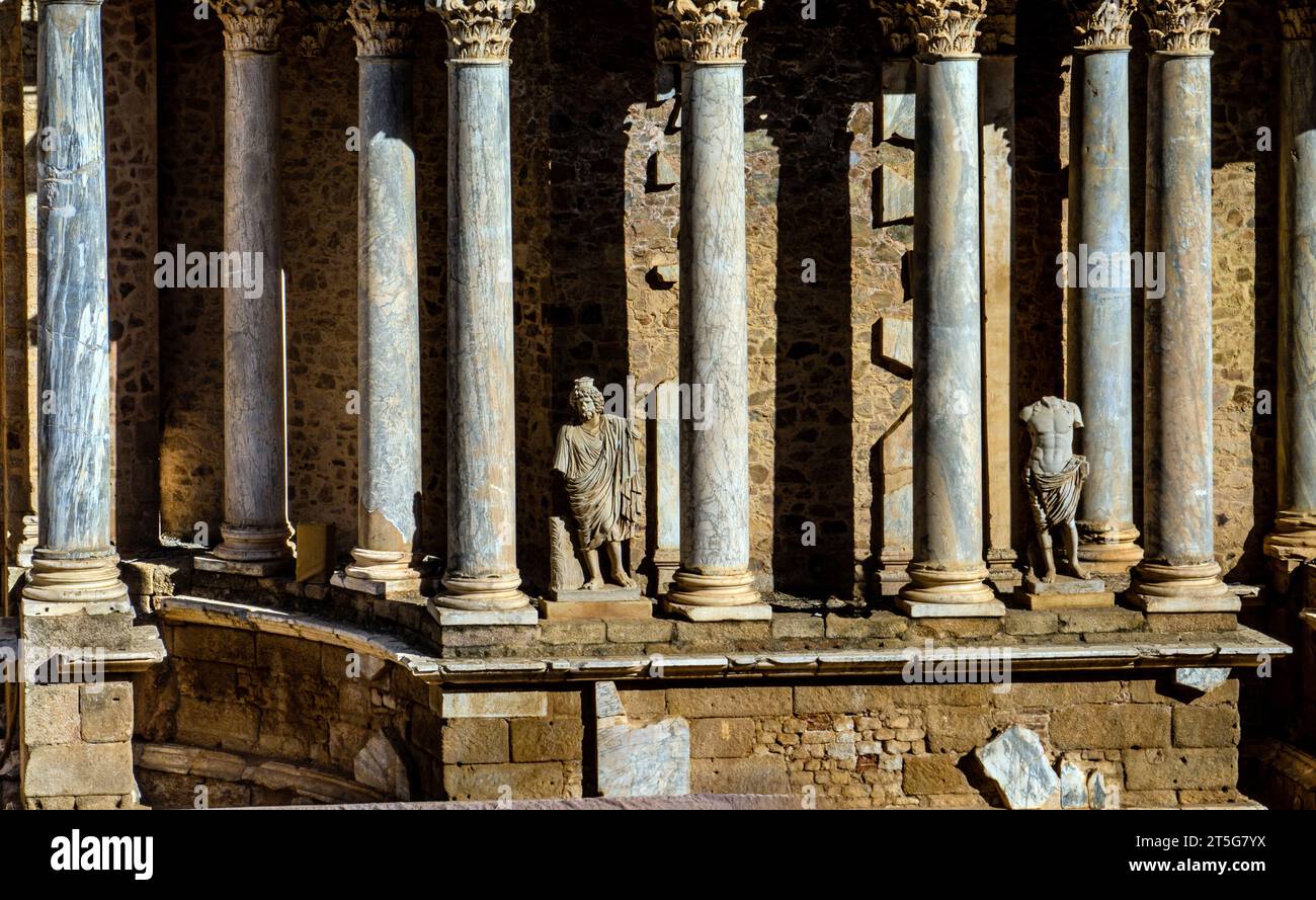 Classic statues without heads and Greek and Roman columns from the ...