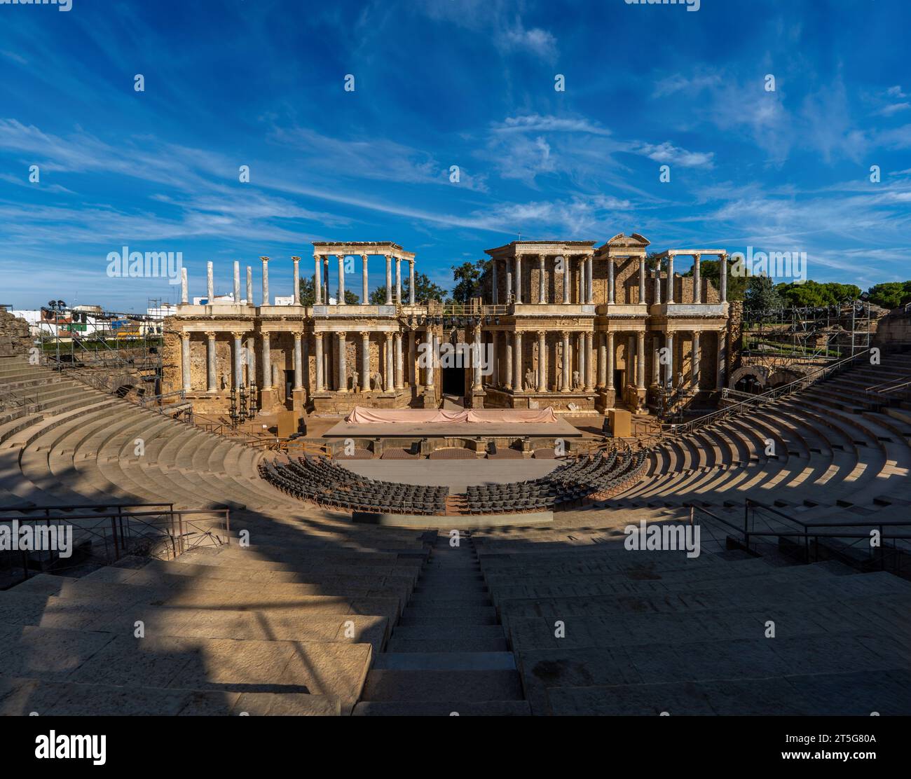 Panoramic view of the Roman Theater of Mérida with the scaffolding ...