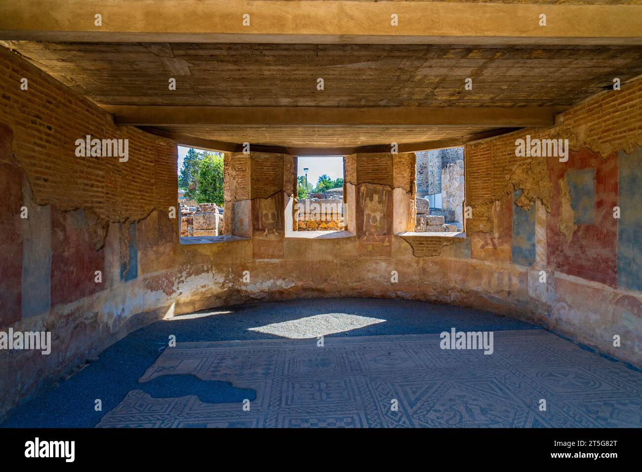 Restored Roman art floor mosaics and painted Roman art walls of the ...