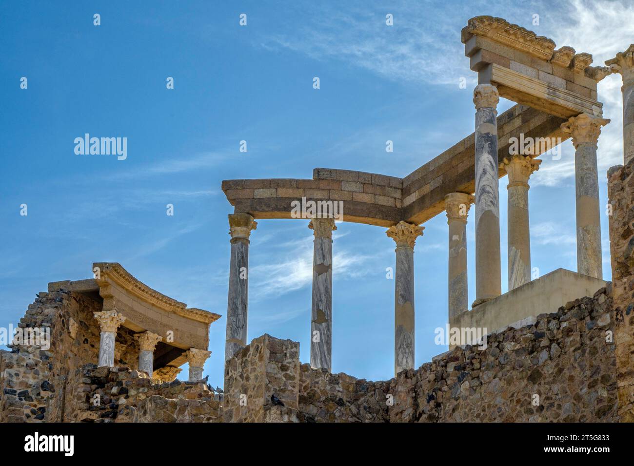Back of the capitals, columns and cornices of the stage of the Roman ...