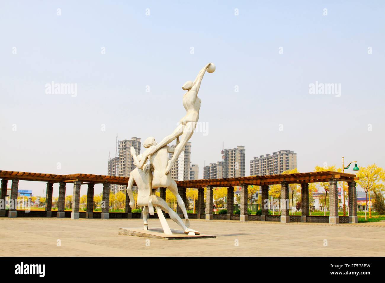 volleyball players sculptures in the park, closeup of photo Stock Photo ...