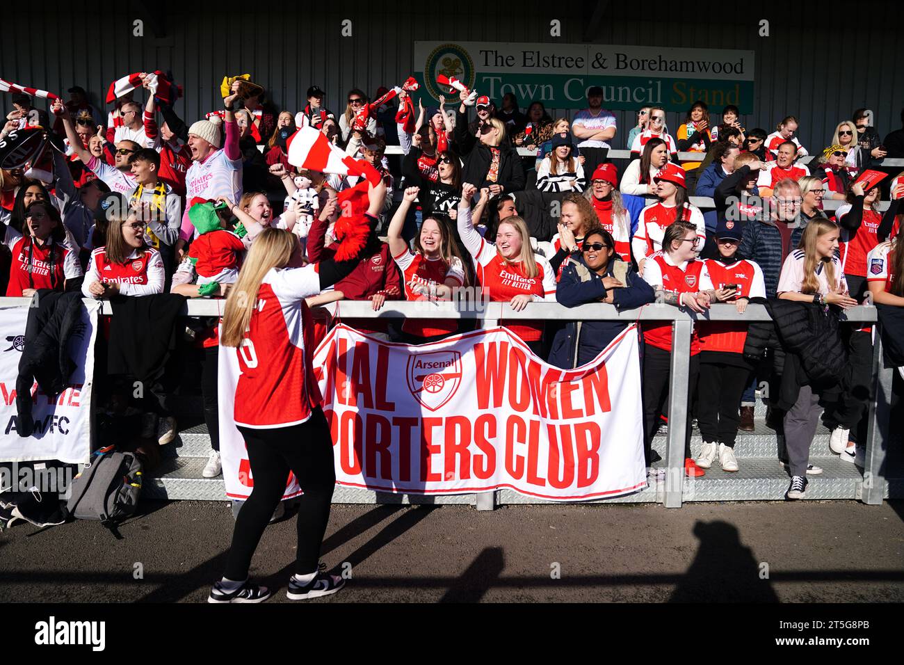 Arsenal fans show their support in the stands prior to the Barclays ...