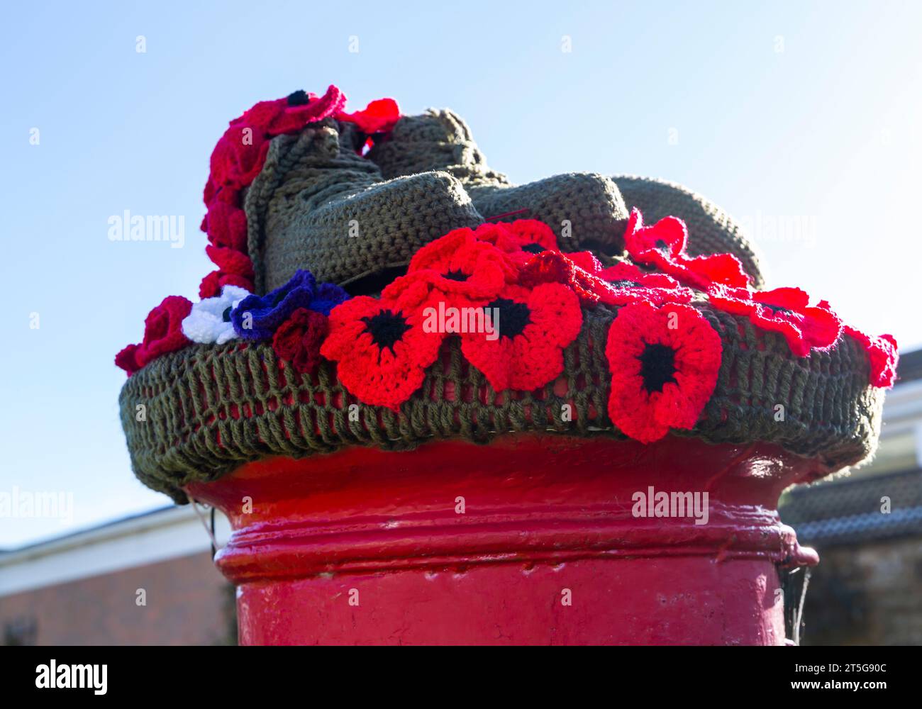 Poole, Dorset, UK. 5th November, 2023. A poignant knitted crocheted ...