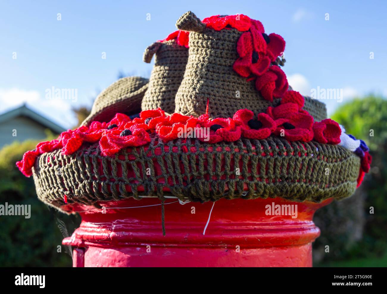 Poole, Dorset, UK. 5th November, 2023. A poignant knitted crocheted ...