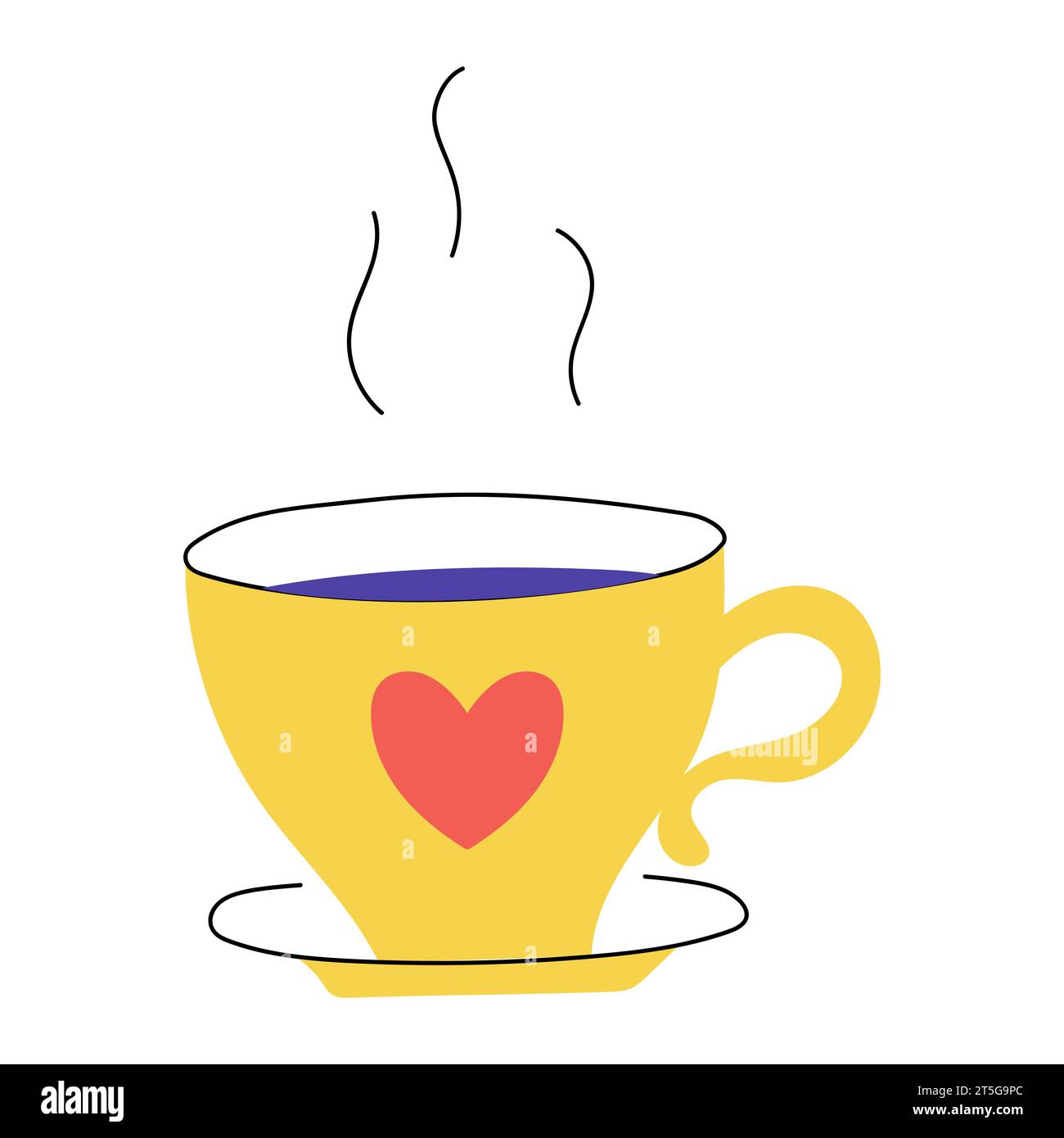 Hand drawn Cup of tea. Hot drink. Mug with heart. Bright decorative ...